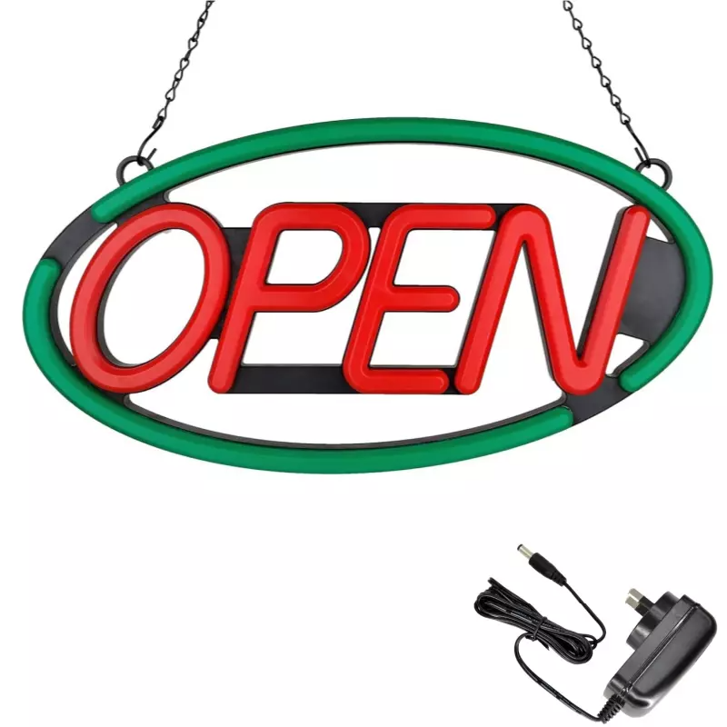 Ultra Bright LED Neon Open Sign Remote Controlled W/ 12V Adapter & Cha ...