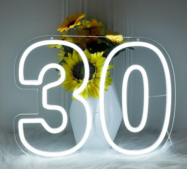 Thirty 30 Birthday Party Lights LED Neon Sign 12V White 60x35cm ...
