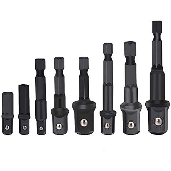 8 Pcs Drill Adapter Reducer Extension Set Hex to Socket Male For Tool ...