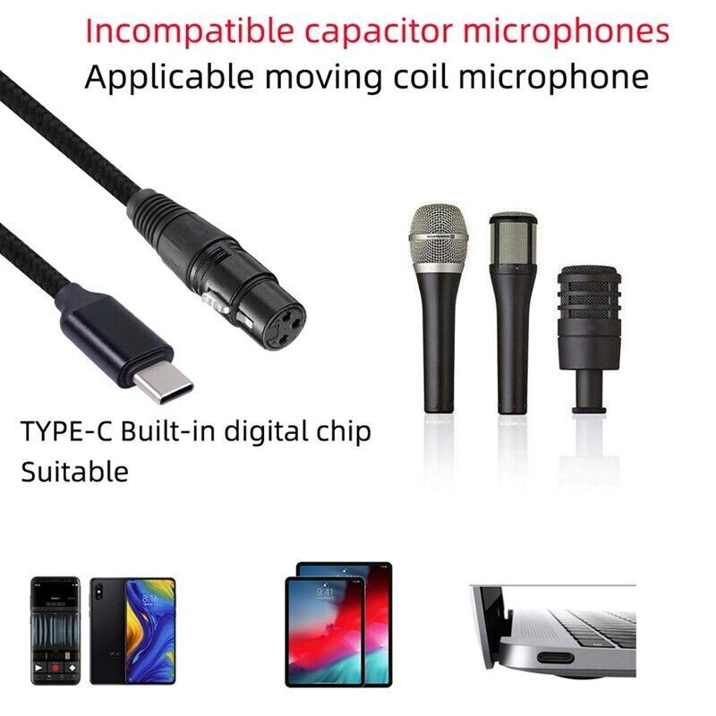 3M Type-C To XLR Female 3 Pin Microphone Audio Cable USB C To Mic Adap ...