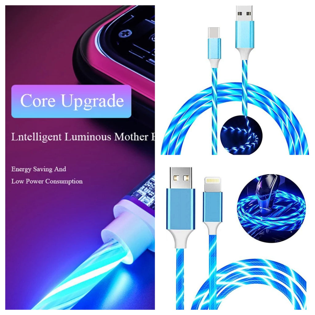 1.5m Blue Light Flow LED Type C Lightning Charger Cable – Evertronics