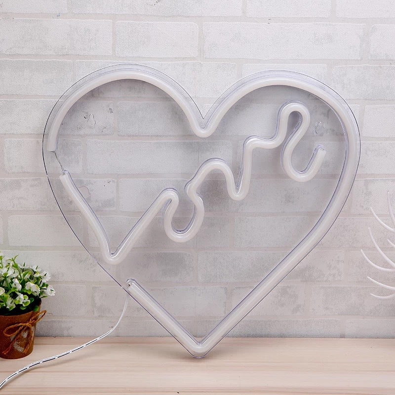 Love Heart Pink Warm White LED sign Neon light USB powered – Evertronics