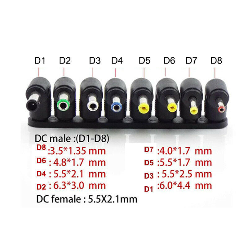 8 in 1 AC DC Adapter Plug Connector Tips 5.5x2.1mm Female For Power Tr ...